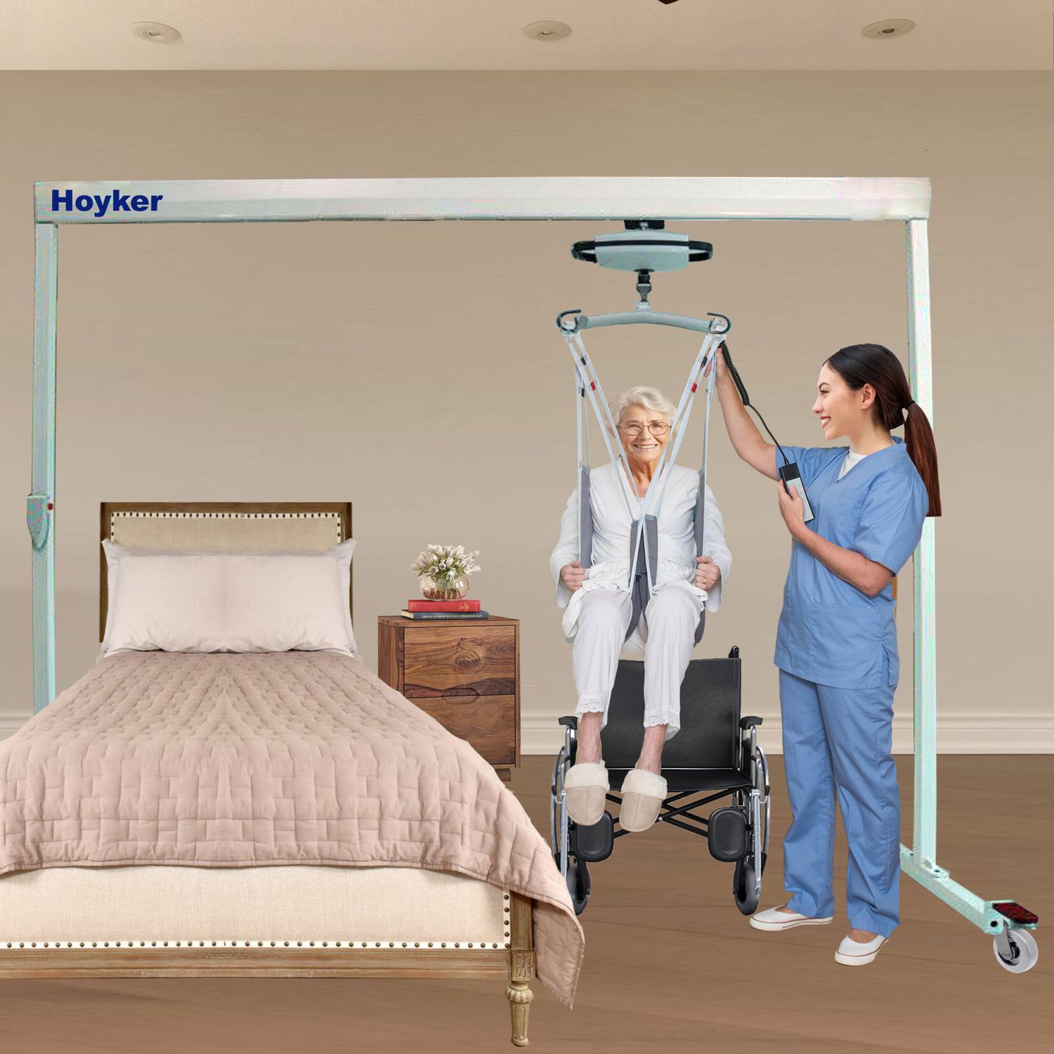 Elevador de pacientes eléctrico - HOYKER - USA Rehabstore - con ruedas ...